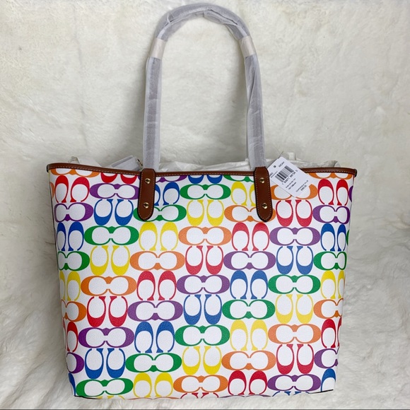 Coach | Bags | Coach Reversible City Tote In Rainbow | Poshmark